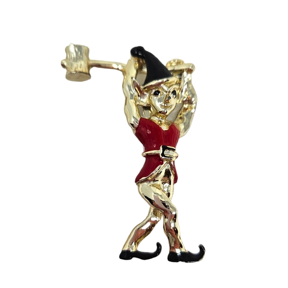 Vintage | Jewelry | Vintage Pixie Elf Pin Brooch Enamel Gold Tone Red ...